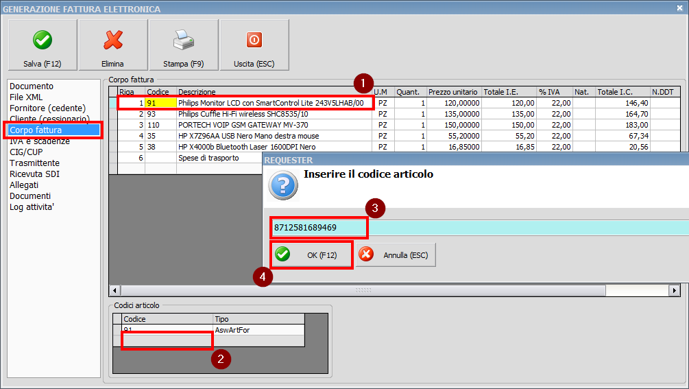 Aggiungere manualmente o modificare i codici articolo - Ready Pro ...