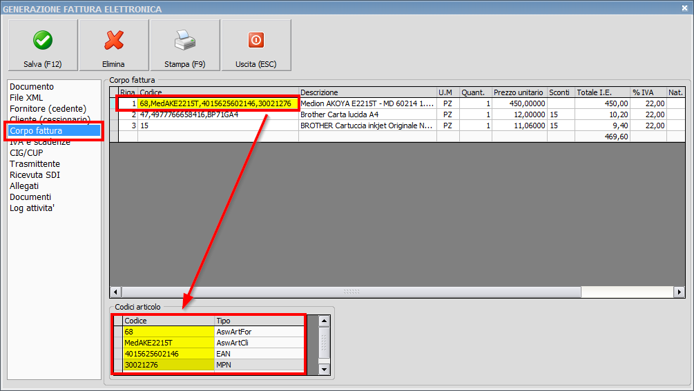 Codici articolo sulle fatture elettroniche (blocco 2.2.1.3) - Ready Pro ...