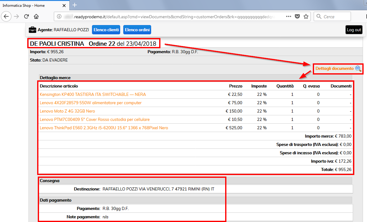 Consentire ad un agente di consultare gli ordini dei propri clienti ...