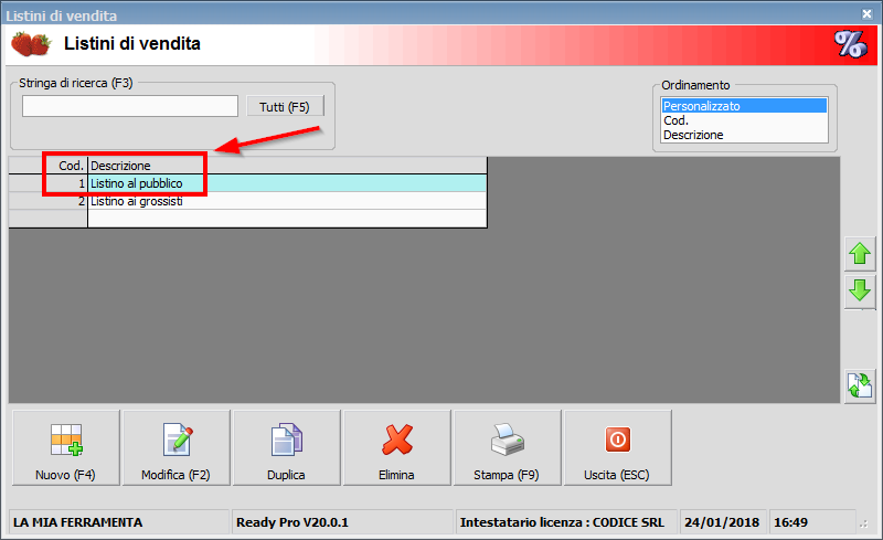 Creare e modificare un listino di vendita - Ready Pro - Manuale utente