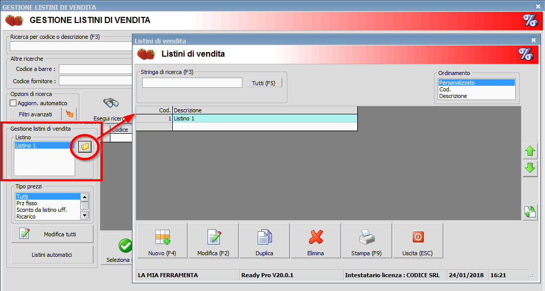 Creare e modificare un listino di vendita - Ready Pro - Manuale utente