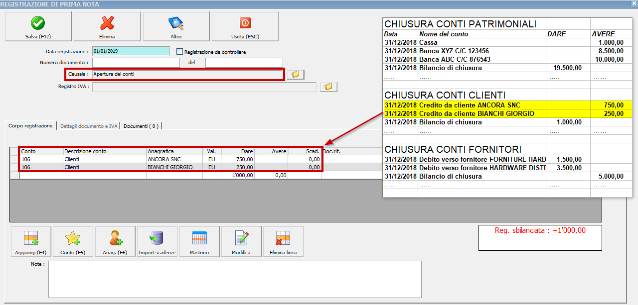 Creare manualmente le registrazioni di prima nota per l’apertura dei ...