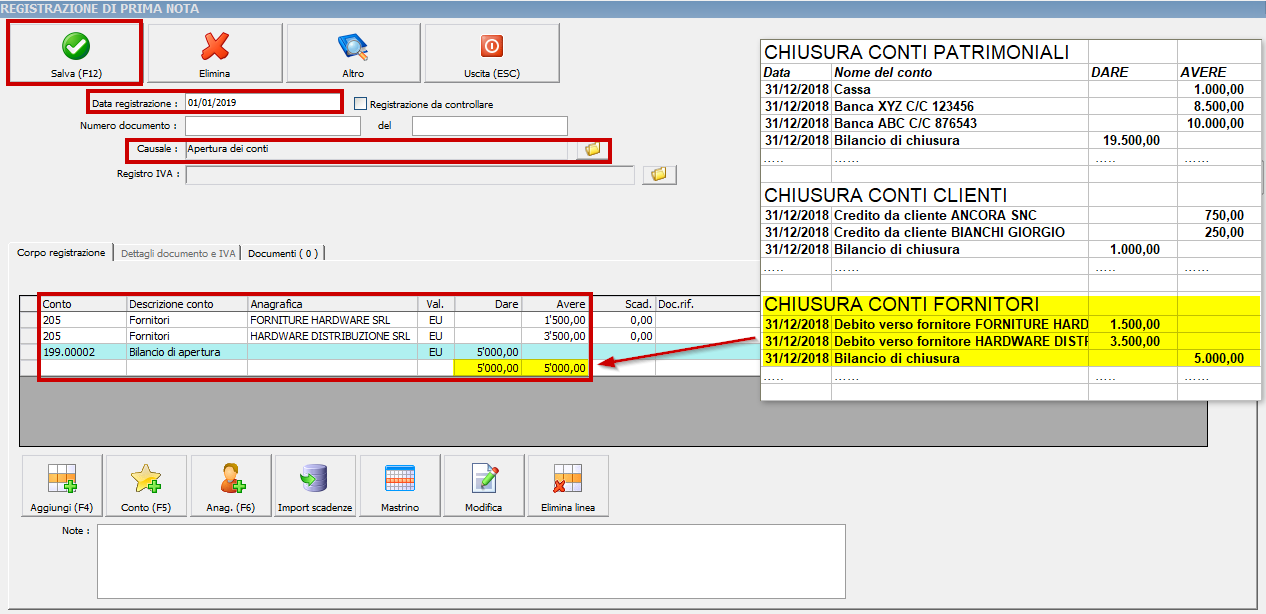 Creare manualmente le registrazioni di prima nota per l’apertura dei ...