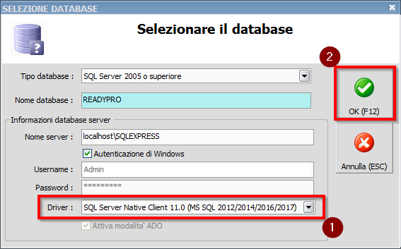 Creazione di un archivio in formato MS Sql Server - Ready Pro - Manuale ...