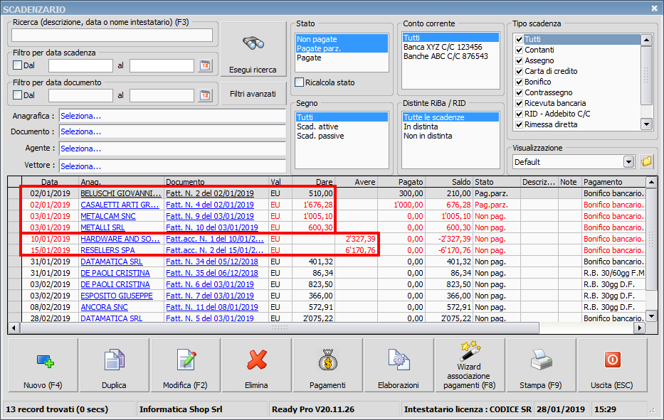 Esempi di ricerca sullo scadenzario - Ready Pro - Manuale utente
