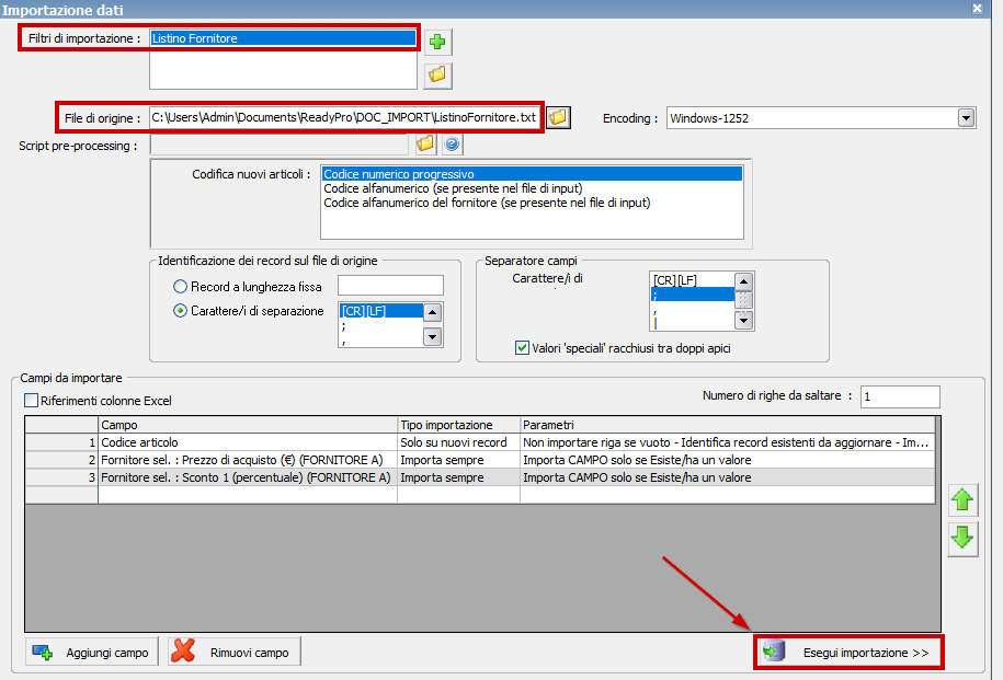 Esempio di importazione per un listino fornitore - Ready Pro - Manuale ...