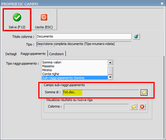 Totale documenti raggruppati per intestatario, con dettaglio di ...