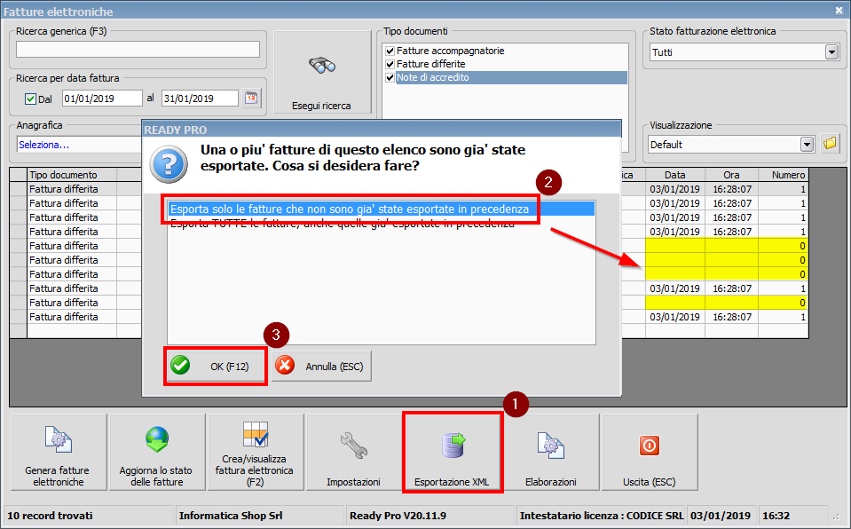 Esportazione massiva dei file XML generati - Ready Pro - Manuale utente