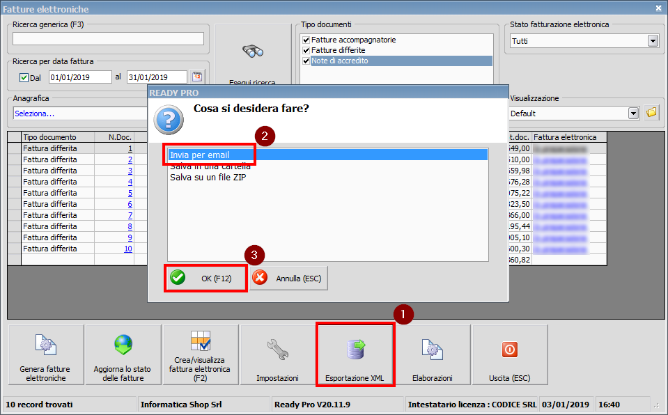 Esportazione massiva dei file XML generati - Ready Pro - Manuale utente