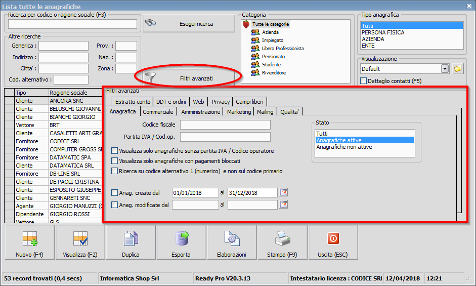 Filtri avanzati - Ready Pro - Manuale utente