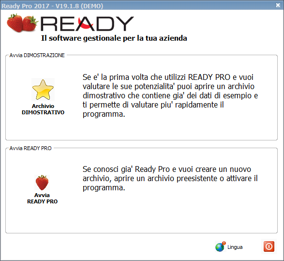 Il primo avvio - Ready Pro - Manuale utente