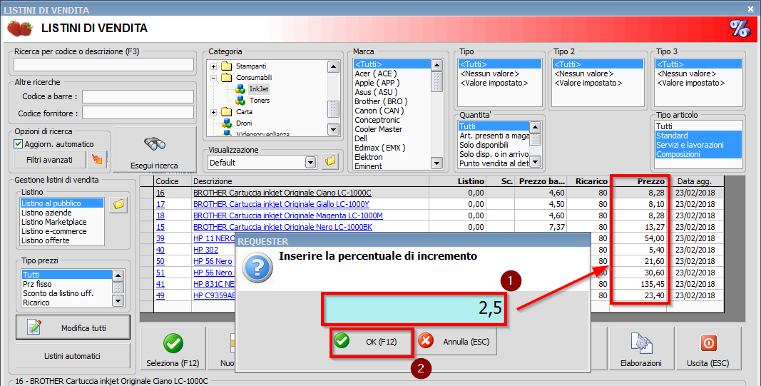 Incremento percentuale del prezzo di vendita per piu' articoli - Ready ...