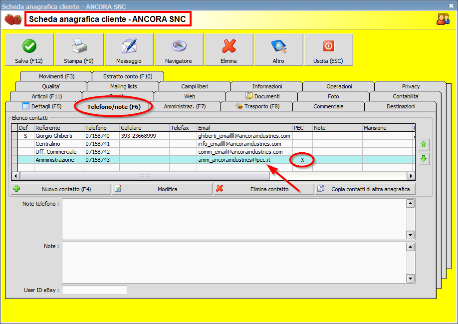 Inserimento di indirizzi email PEC - Ready Pro - Manuale utente