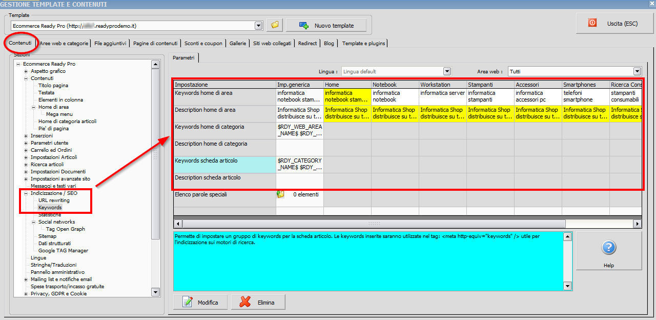 Inserimento Meta tag Keywords e Description - Ready Pro - Manuale utente Inserimento Meta tag Keywords e Description - Ready Pro - Manuale utente