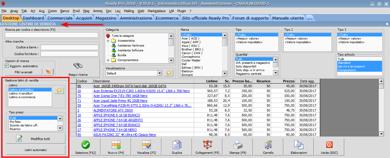 Listini di vendita - Ready Pro - Manuale utente