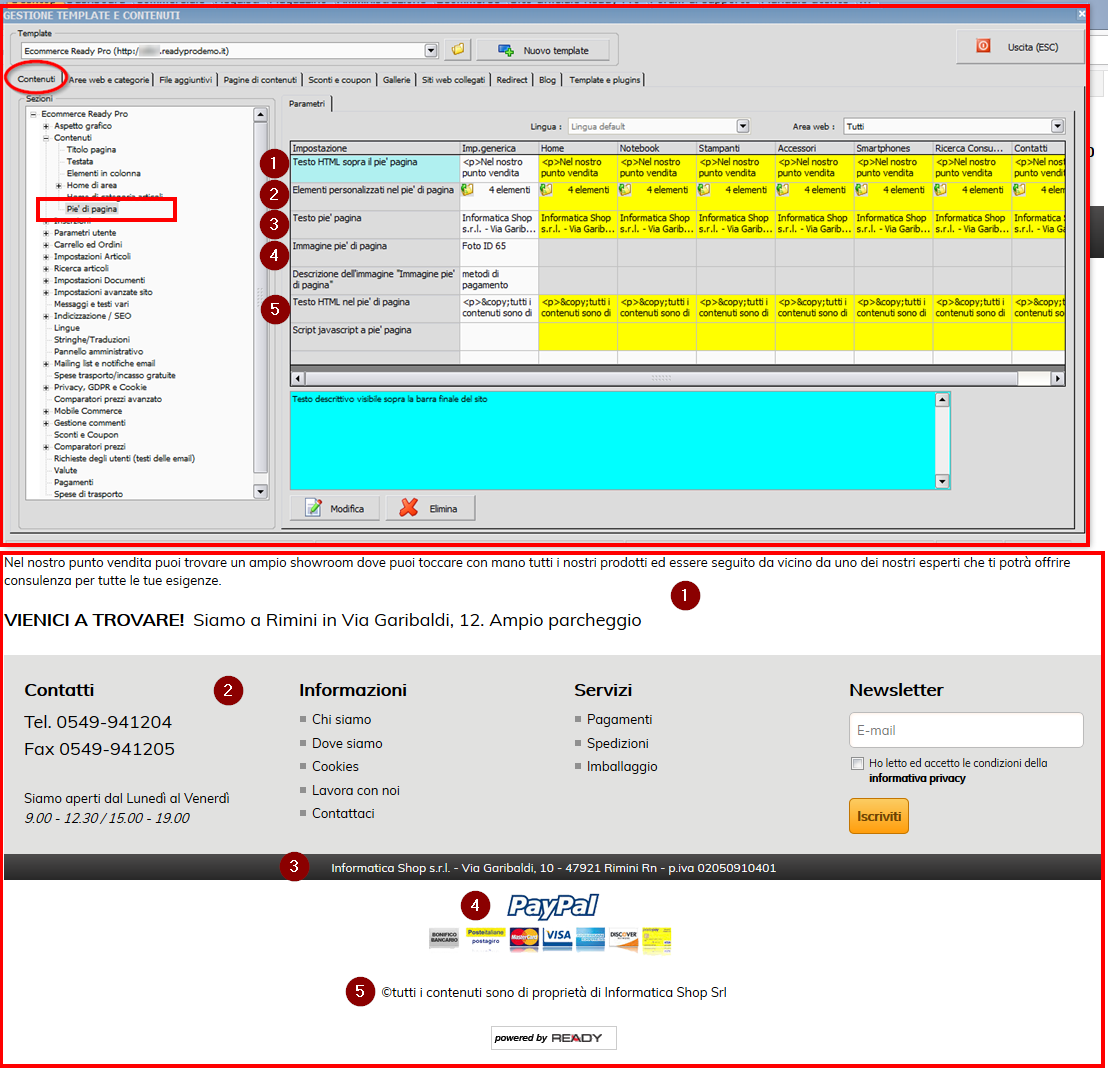 Pie' di pagina (footer) - Ready Pro - Manuale utente