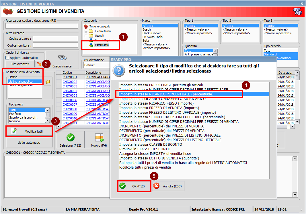 Modificare massivamente i listini di vendita - Ready Pro - Manuale utente