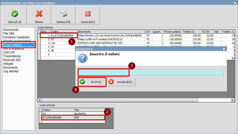 Rimuovere un codice articolo da una linea del corpo della fattura ...