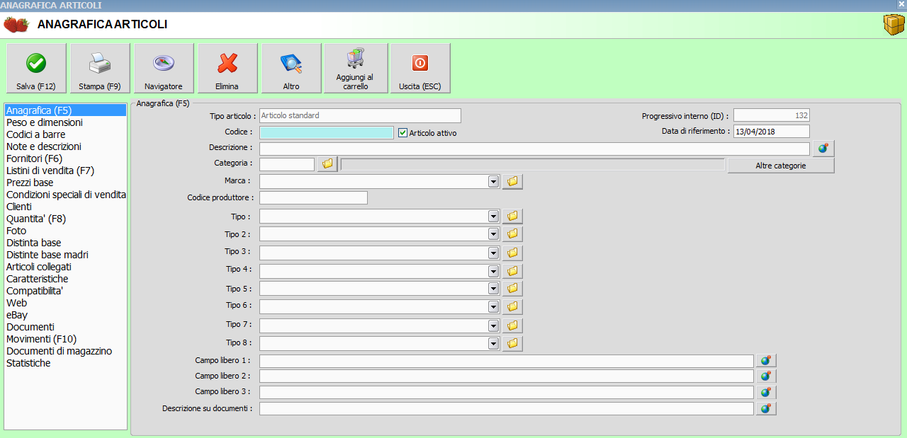 Scheda anagrafica articoli - Ready Pro - Manuale utente