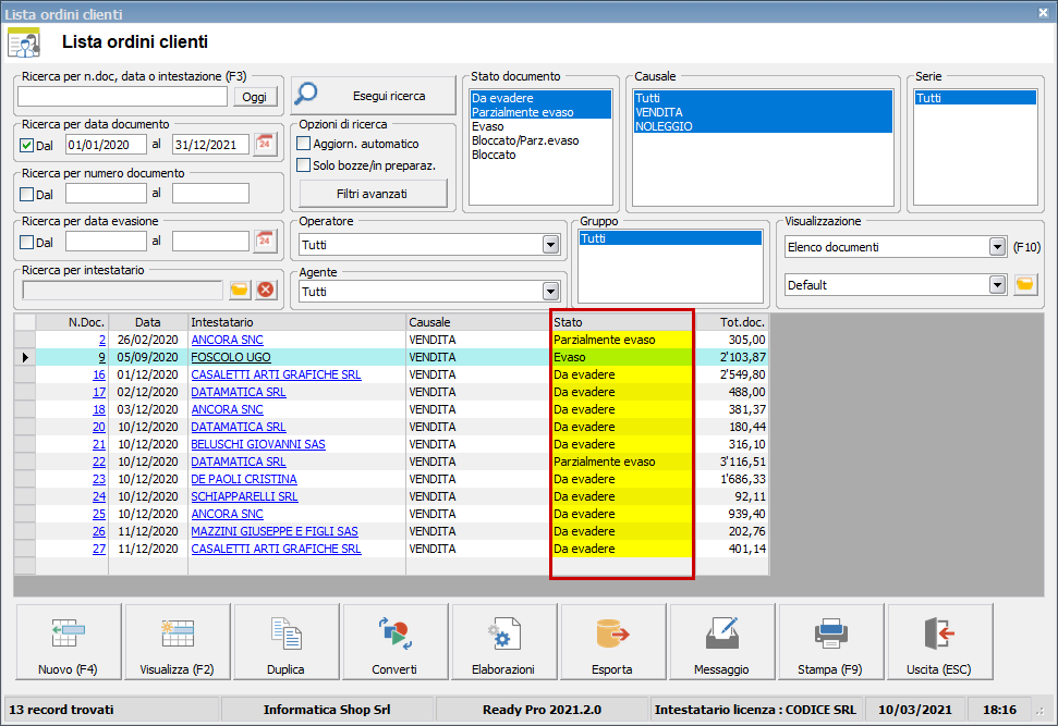 Stati dei documenti - Ready Pro - Manuale utente
