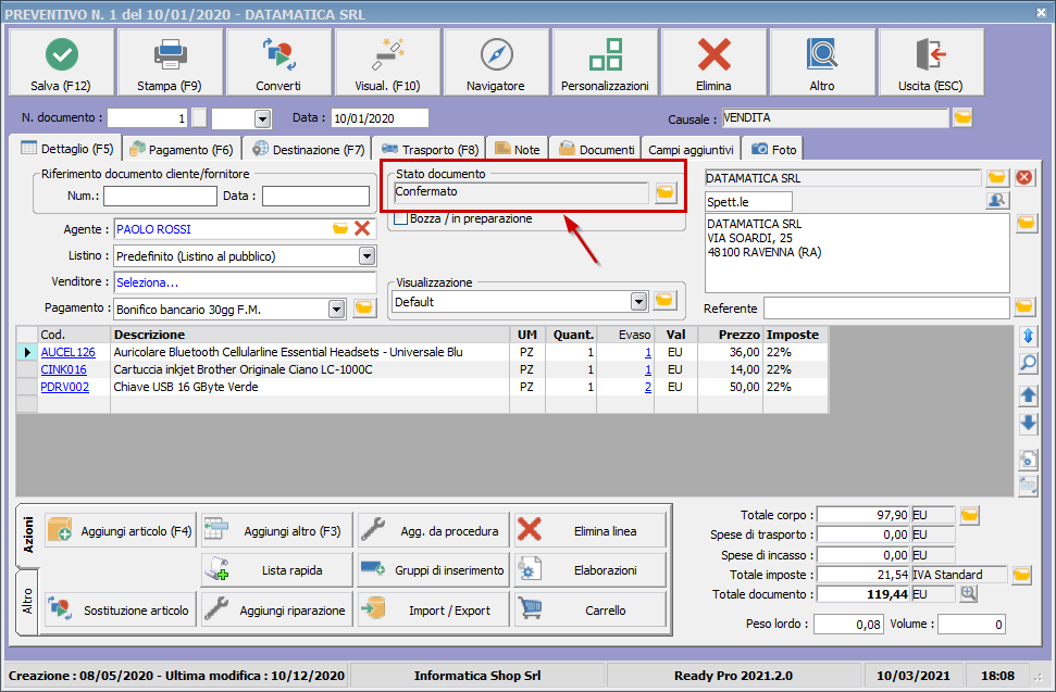 Stati dei documenti - Ready Pro - Manuale utente