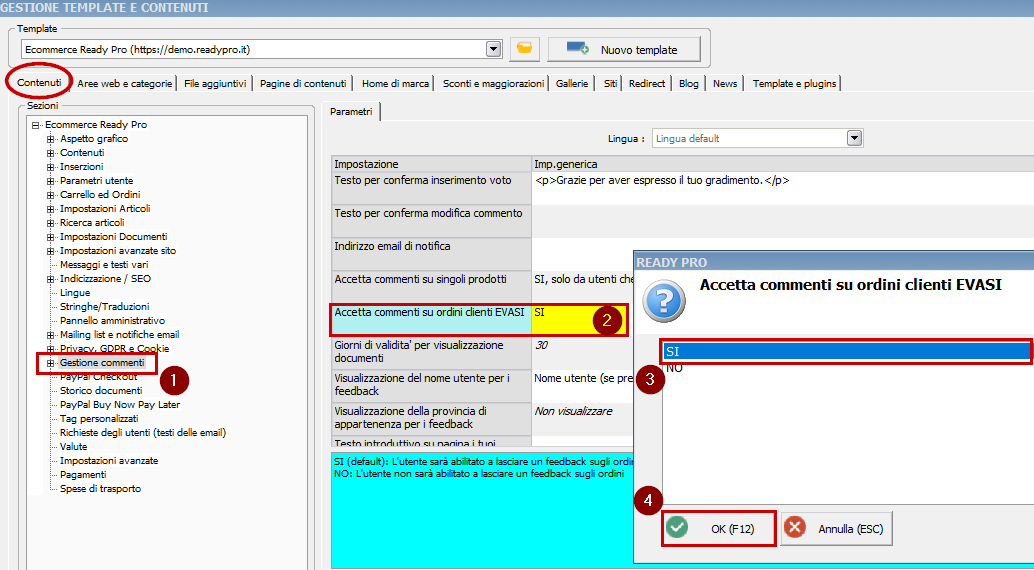 Abilita / Disabilita pulsante Feedback - Ready Pro - Manuale utente