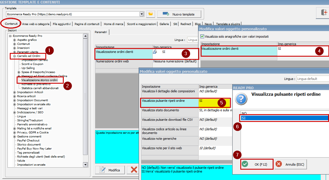 Abilita / Disabilita pulsante Ripeti ordine - Ready Pro - Manuale utente