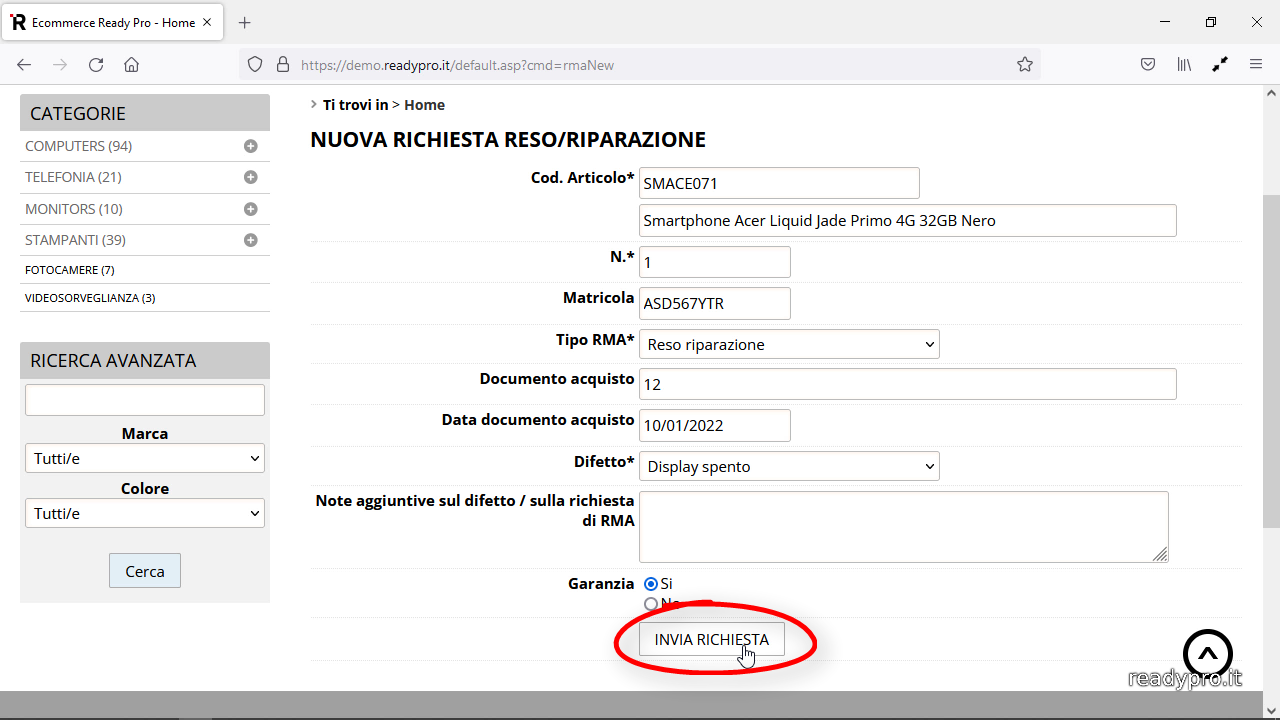 Compilare ed inviare una nuova richiesta di riparazione - Ready Pro ...