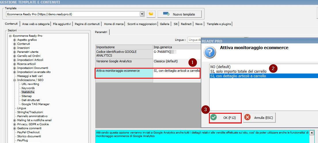 Configurazione codice di monitoraggio Google Analytics 4 - Ready Pro - Manuale utente