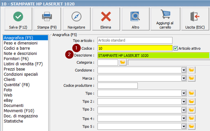 Creare una nuova anagrafica articolo - Ready Pro - Manuale utente