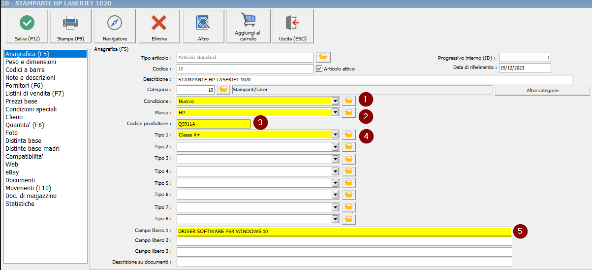 Creare una nuova anagrafica articolo - Ready Pro - Manuale utente
