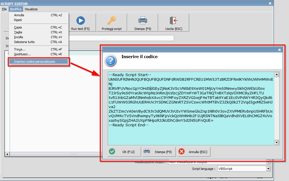 Creazione script da codice personalizzato - Ready Pro - Manuale utente