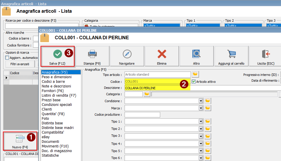 Distinta base di una collana di perline - Ready Pro - Manuale utente