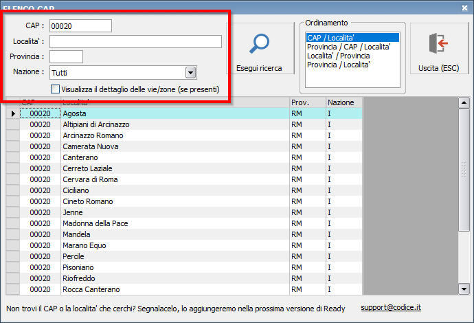 Elenco CAP Italiani - Ready Pro - Manuale utente