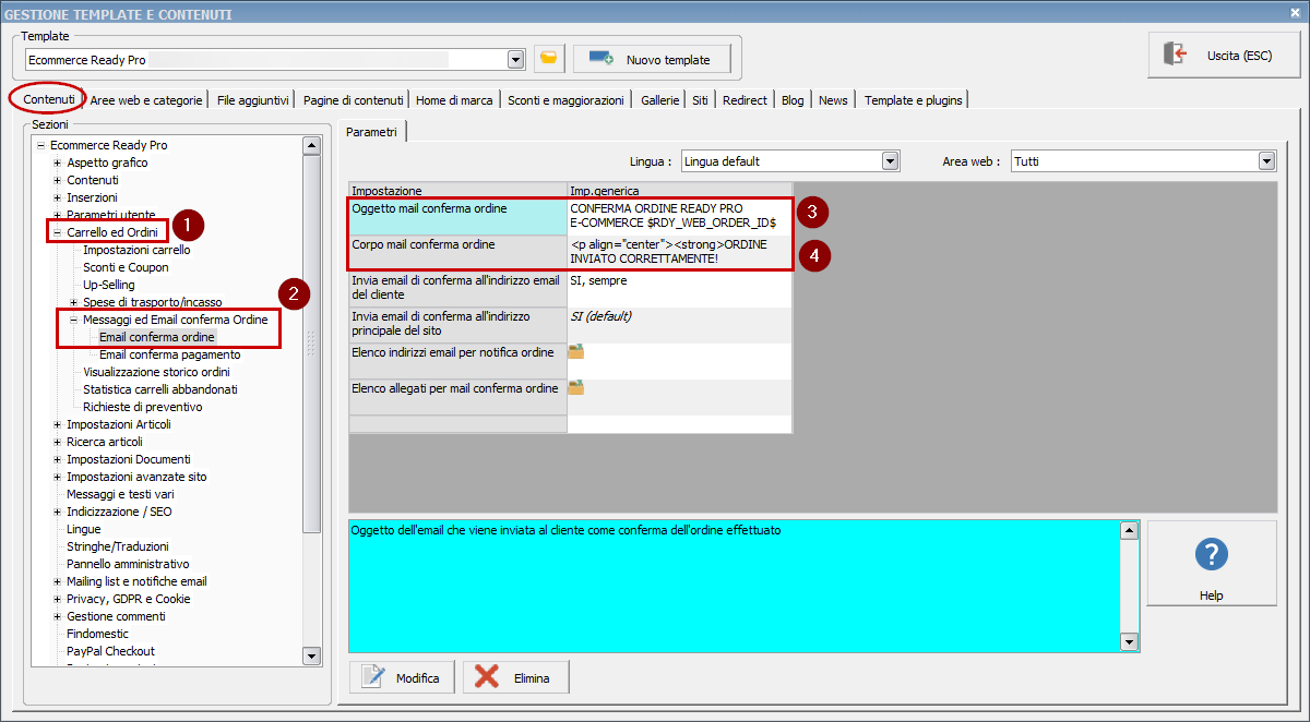 Email di conferma ordine - Ready Pro - Manuale utente
