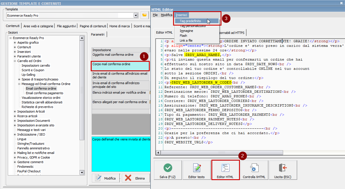 Email di conferma ordine - Ready Pro - Manuale utente