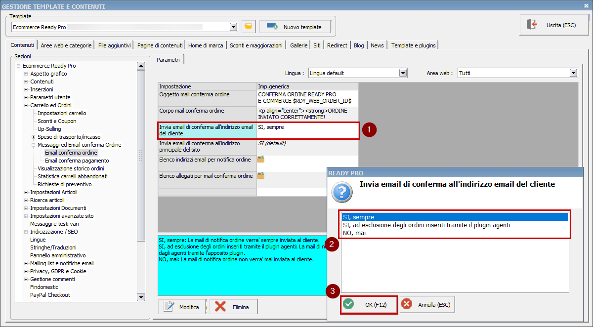 Email di conferma ordine - Ready Pro - Manuale utente
