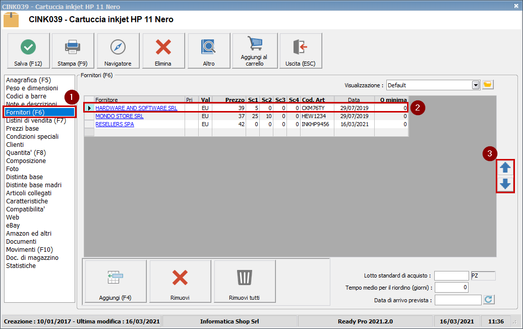 Fornitori - Ready Pro - Manuale utente