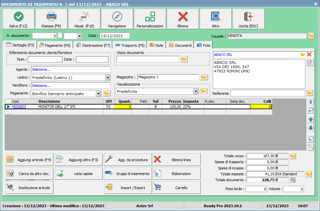 Gestione del numero di colli e calcolo automatico del totale - Ready ...
