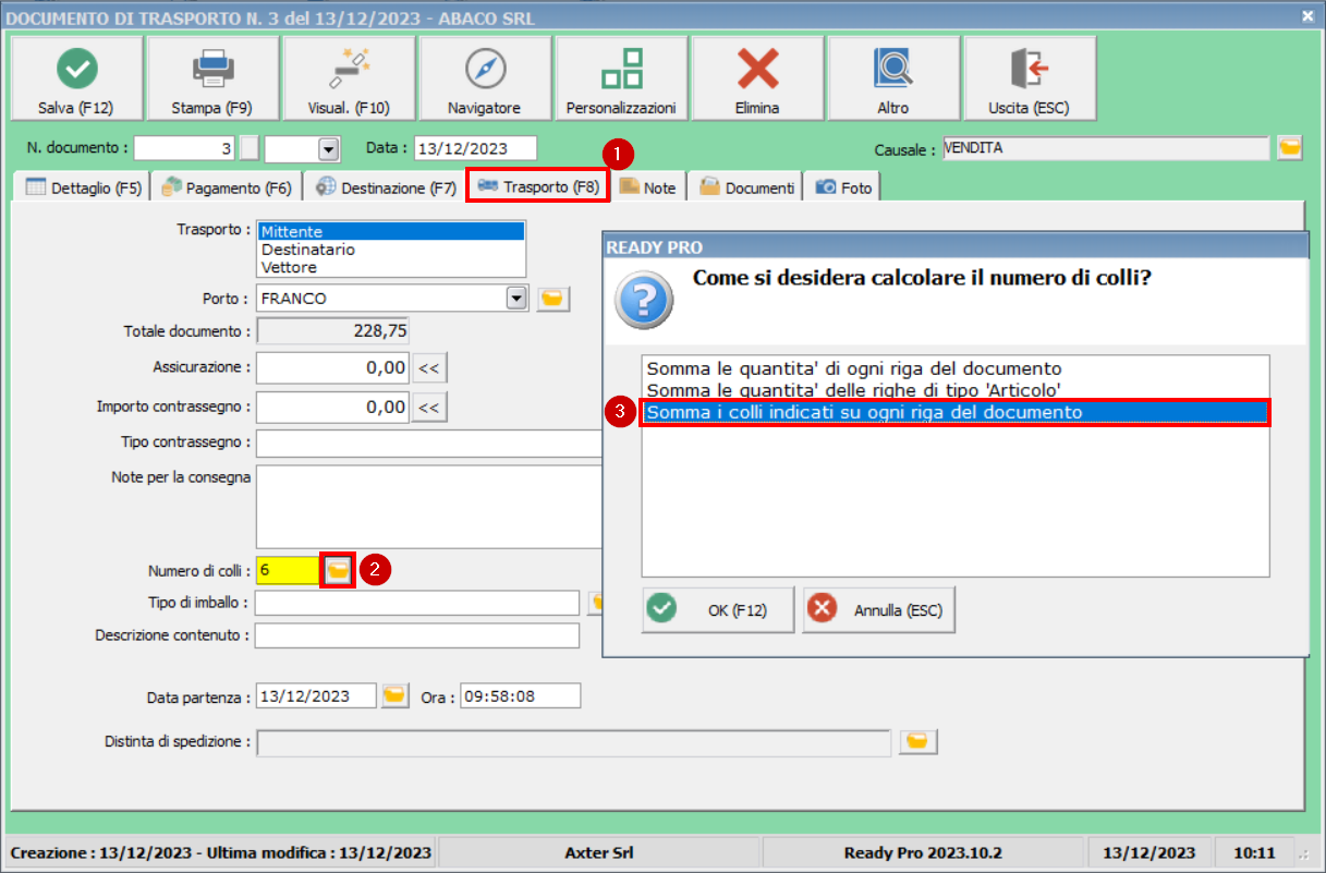 Gestione del numero di colli e calcolo automatico del totale - Ready ...
