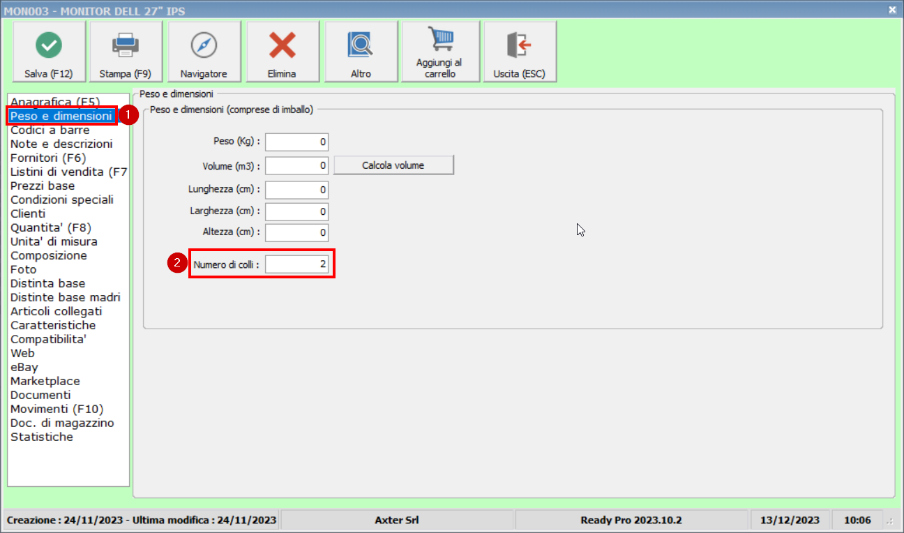 Gestione del numero di colli e calcolo automatico del totale - Ready ...
