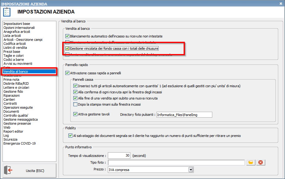 Gestione vincolata del fondo cassa con il totale chiusura del giorno ...