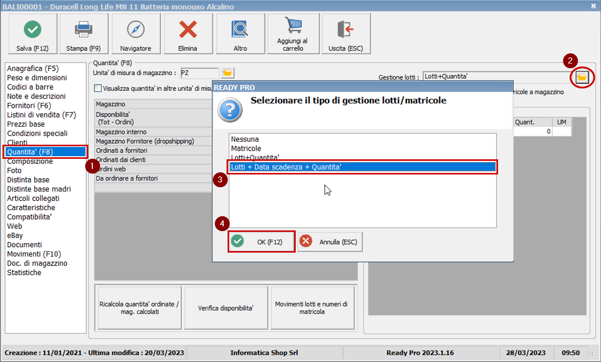 Gestire i lotti con data di scadenza sui documenti di carico e scarico magazzino - Ready Pro ...