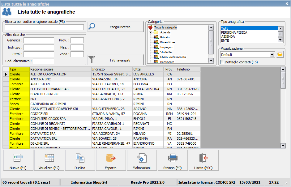 Lista anagrafiche - Ready Pro - Manuale utente
