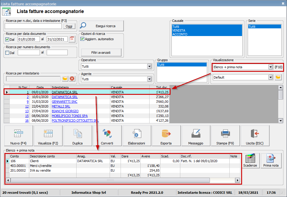 Lista documenti - Zona centrale - Ready Pro - Manuale utente