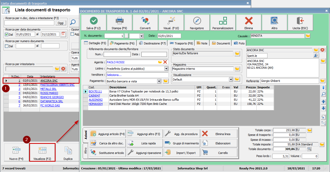 Lista documenti - Zona centrale - Ready Pro - Manuale utente