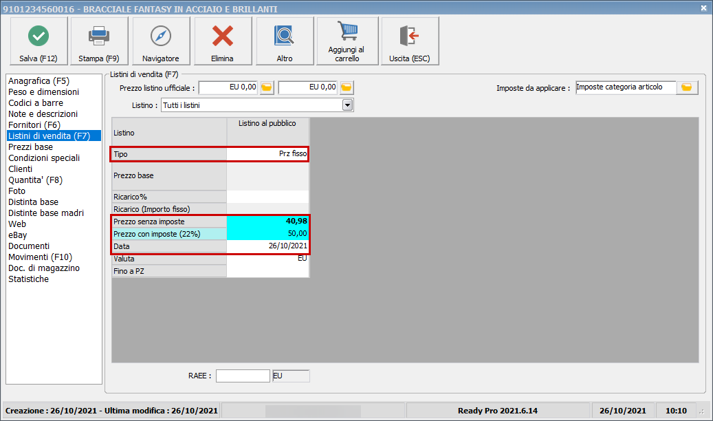 Listini di vendita a prezzo fisso - Ready Pro - Manuale utente