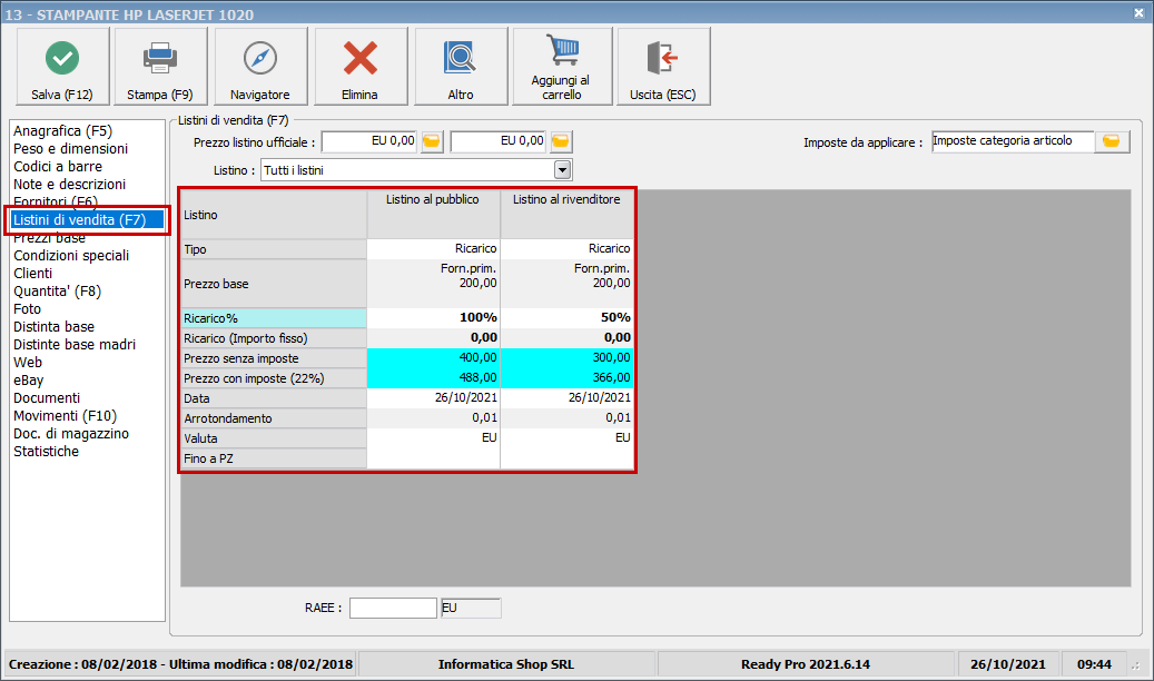 Listini di vendita - Ready Pro - Manuale utente