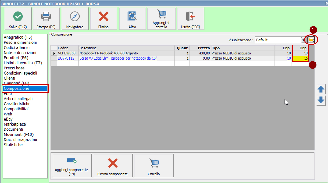 Magazzino composizioni calcolato sui magazzini di tipo DISP. WEB ...