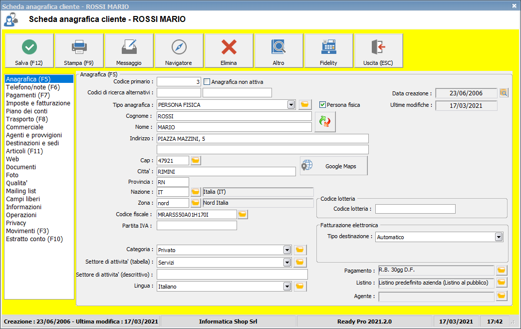 Scheda anagrafica (clienti, fornitori, vettori, agenti, ...) - Ready ...